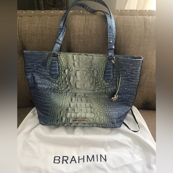 Brahmin | Bags | Brahmin Ice Blue Metallic Ombr Leather Tote X 12 X 5 ...